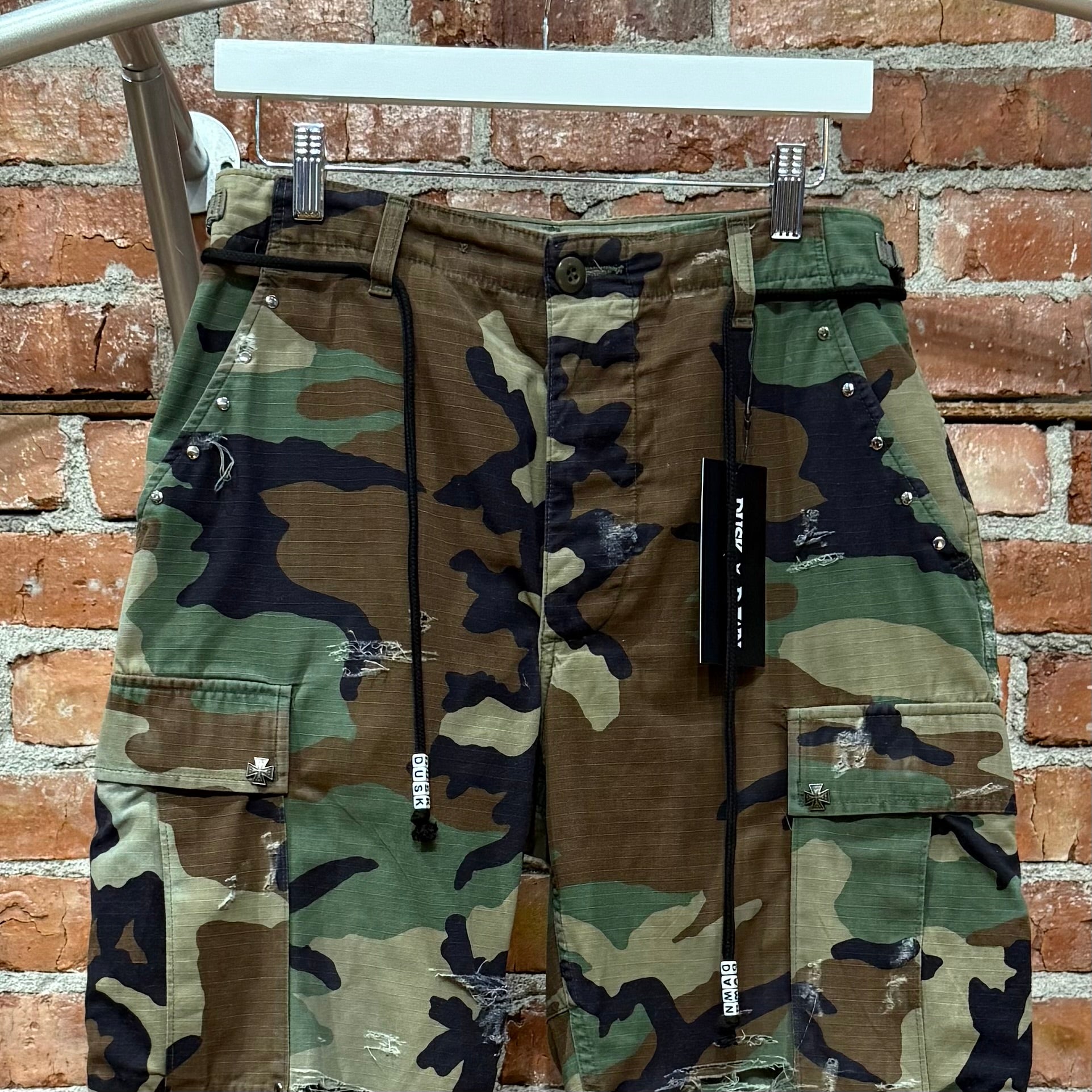 AFTER-HRS TRASHED BDU CAMO SHORTS ‘MULTI’ (Size 30) – Sadō Room