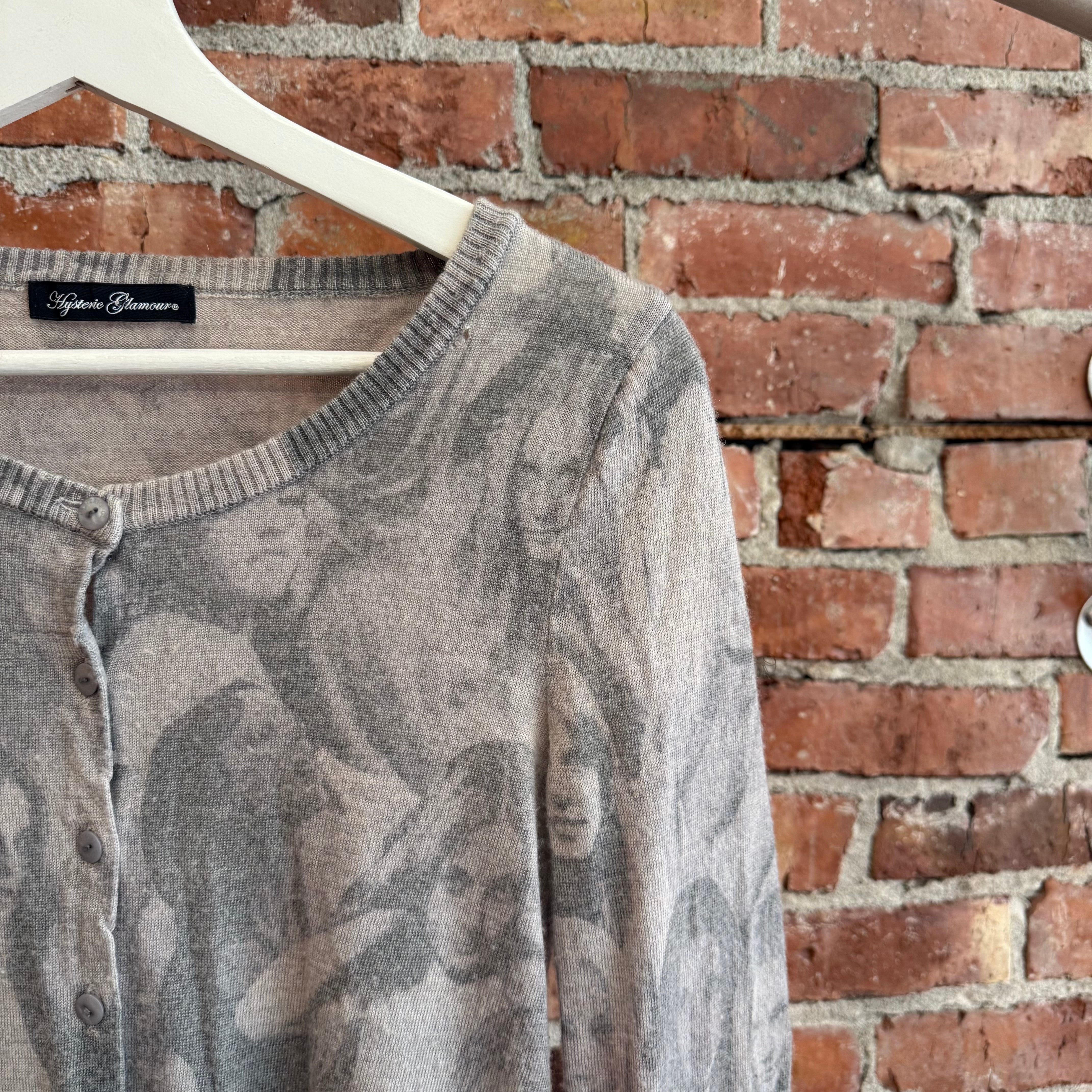 HYSTERIC GLAMOUR PIN UP GIRL CARDIGAN GREY Sad Room HYSTERIC GLAMOUR PIN UP GIRL CARDIGAN GREY Sad Room